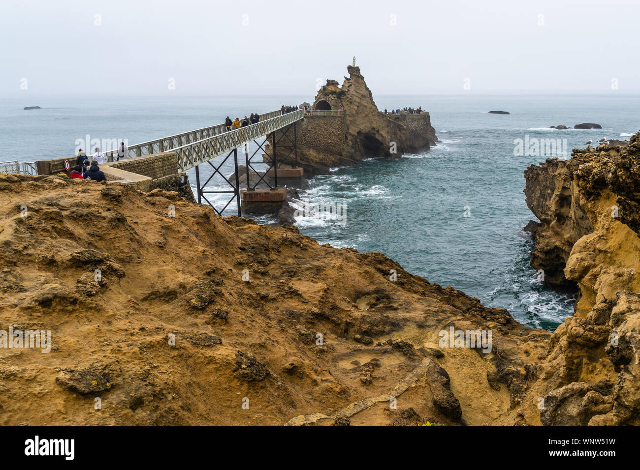 Winter seascape of the famous Rocher de la Vierge (Virgin Rock ...