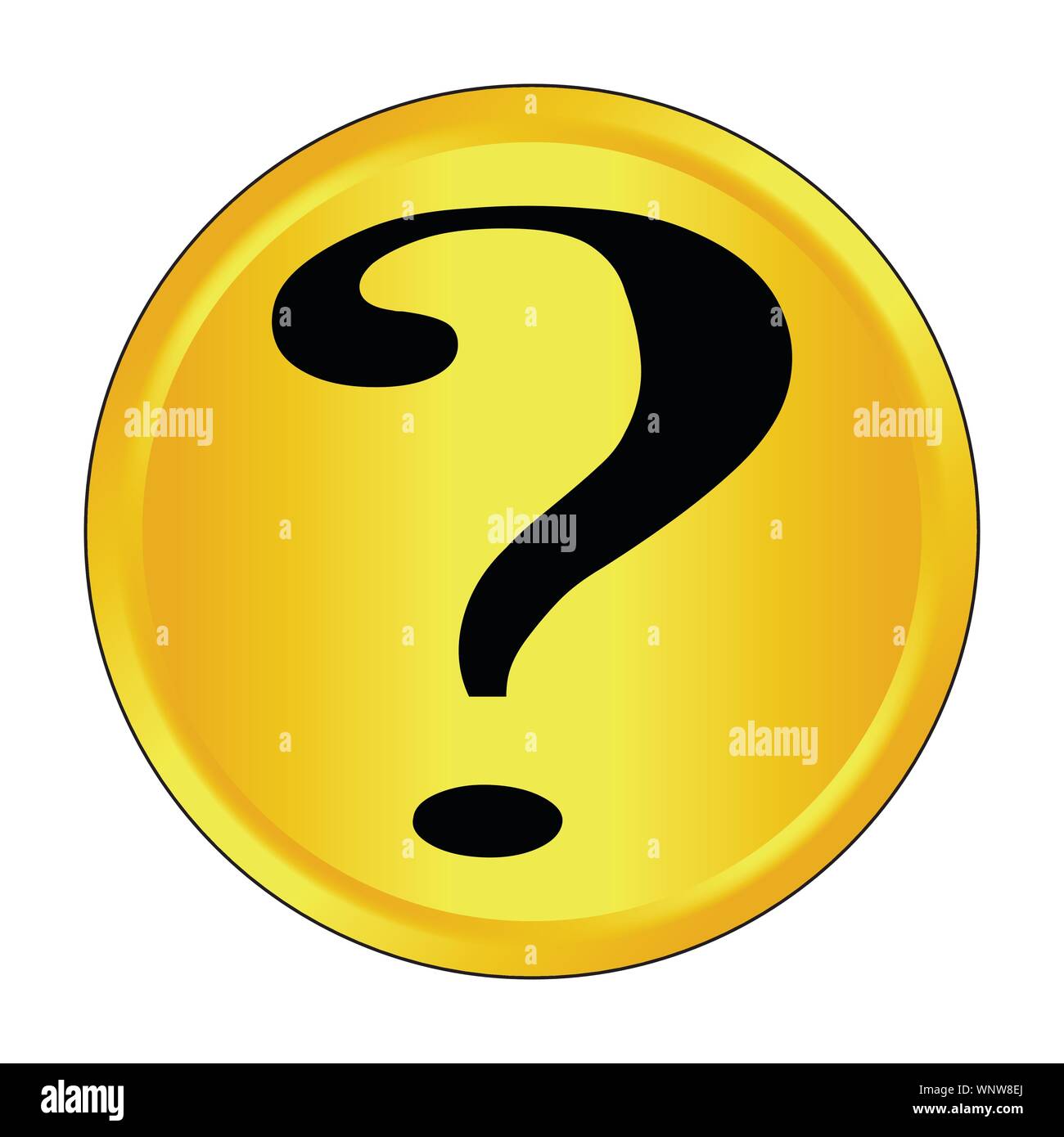 A large golden Question mark button over a white background Stock ...