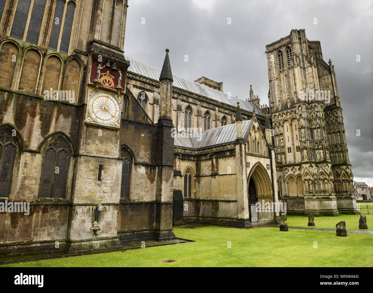 The north transept with its Medieval clock face the north porch and ...