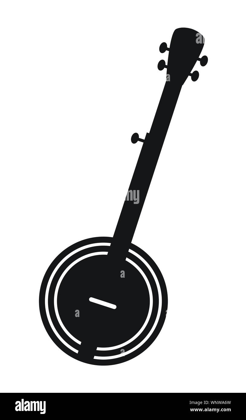 A typical five string banjo in silhouette on a white background Stock ...