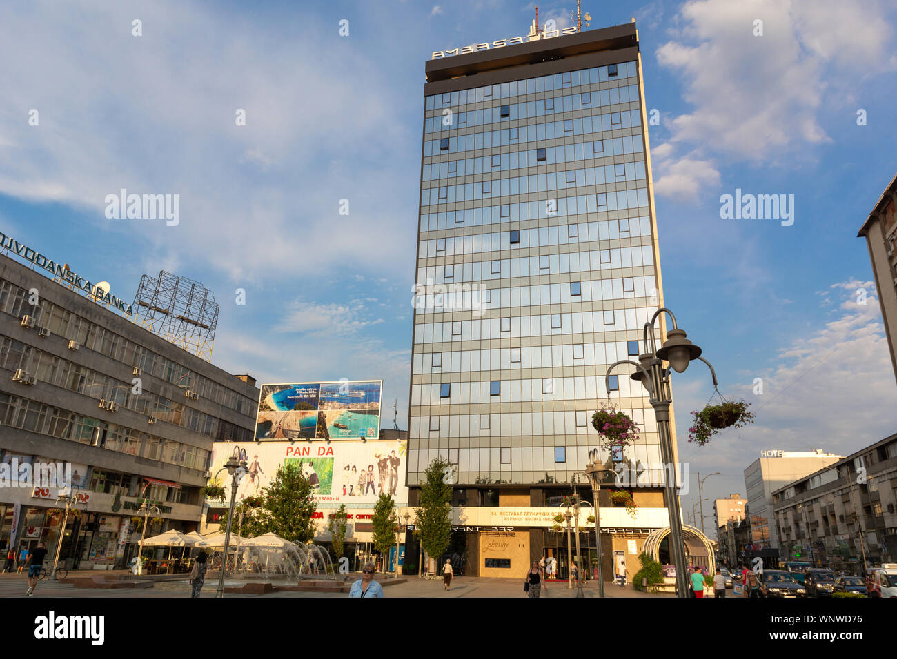 Nis, Serbia - August 30, 2019 Big and modern hotel on the city square ...