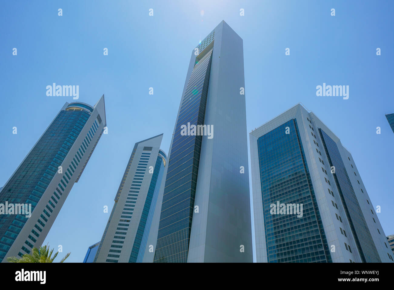 Towering skyward commercial buildings in ultra-modern business district ...