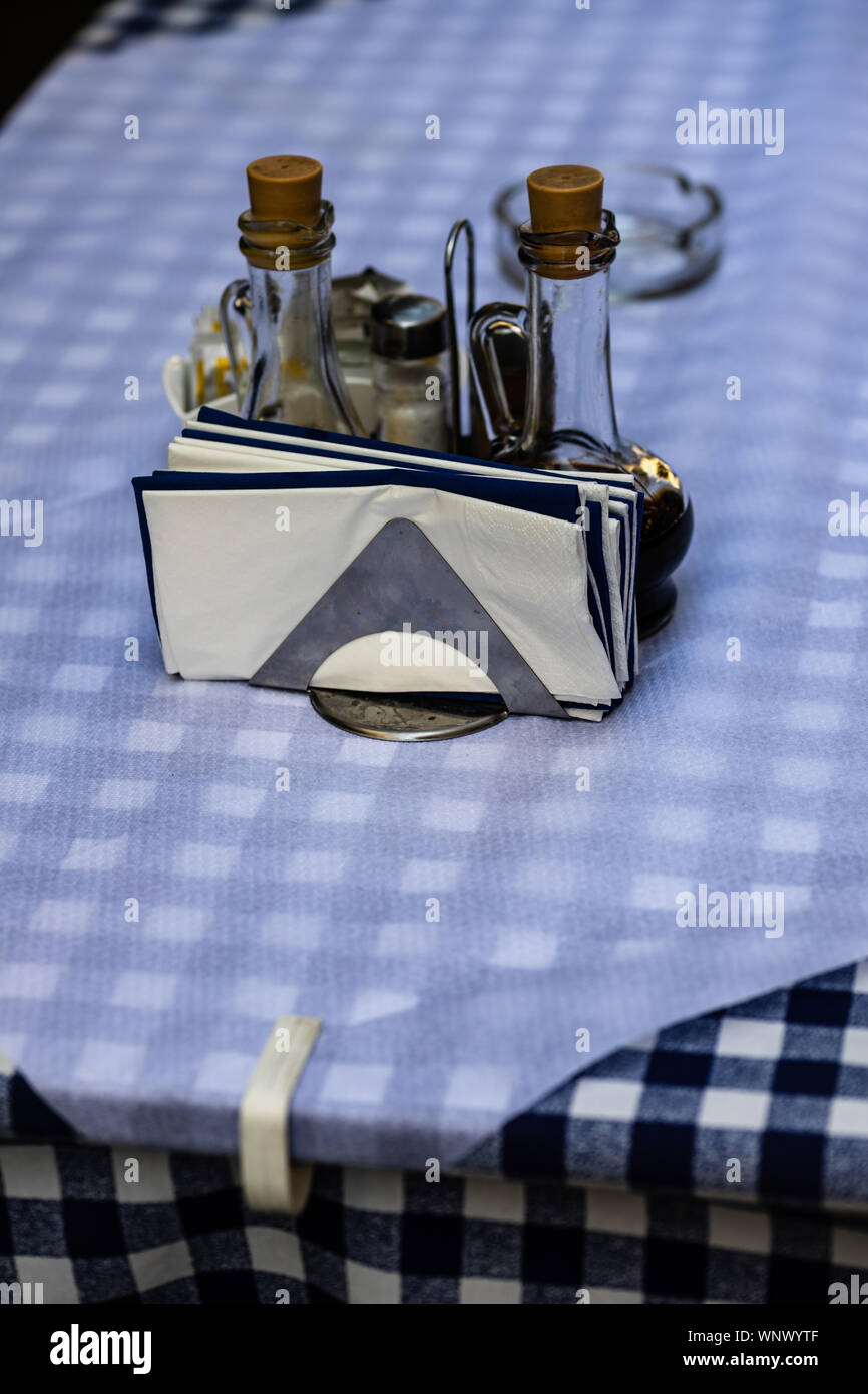 Table setup on a Greek restaurant Stock Photo - Alamy