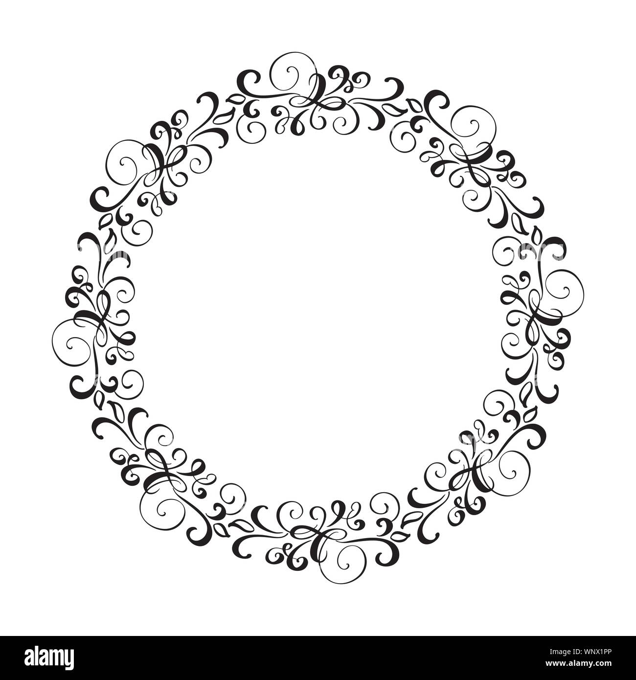 Round calligraphic vector wedding frame wreath with place for text ...