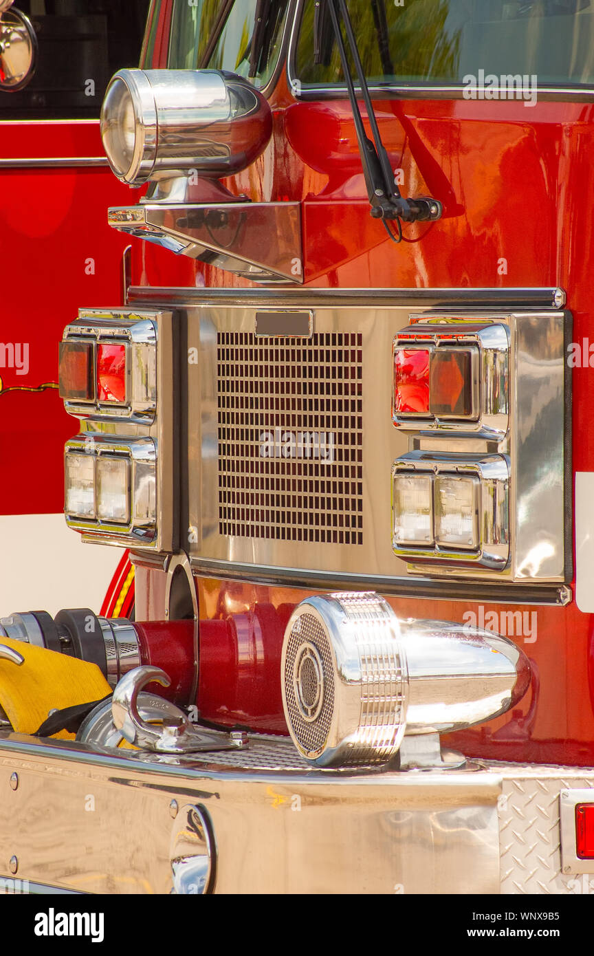 Local fire department red engines on stand by Stock Photo - Alamy