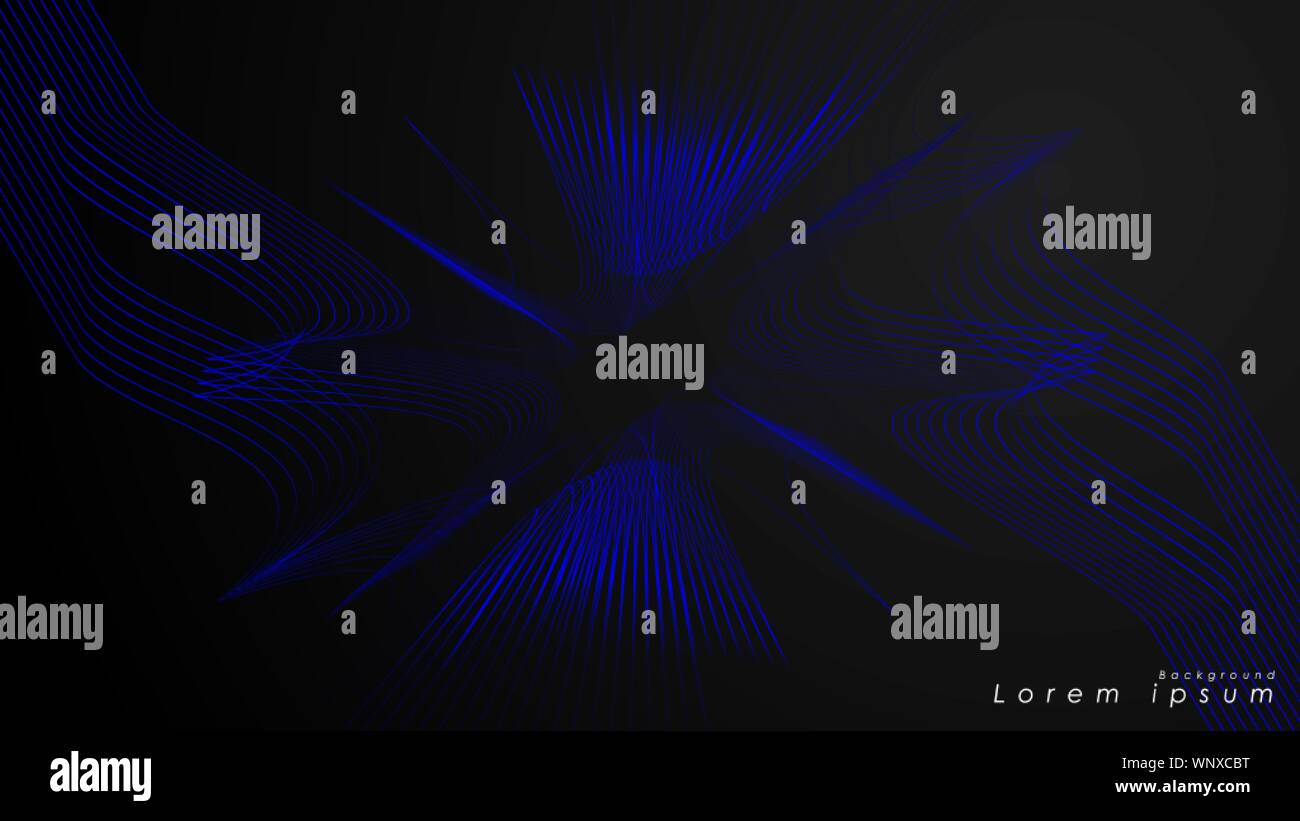 Abstract background of wavy futuristic blue lines. The blue line forms ...