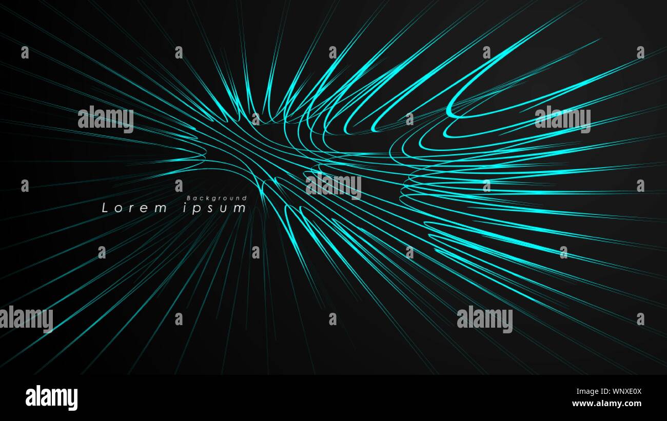 Abstract background of wavy futuristic blue lines. The blue line forms ...