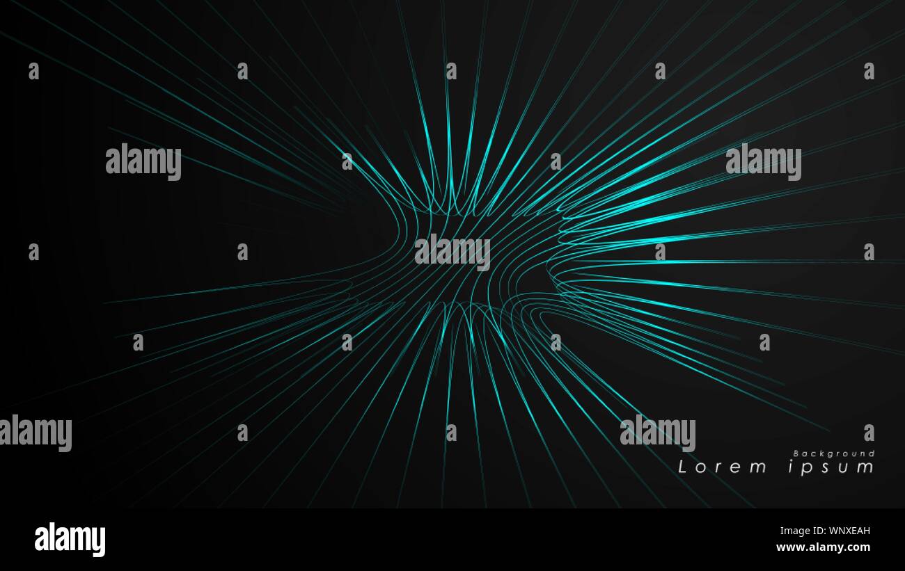 Abstract background of wavy futuristic blue lines. The blue line forms ...