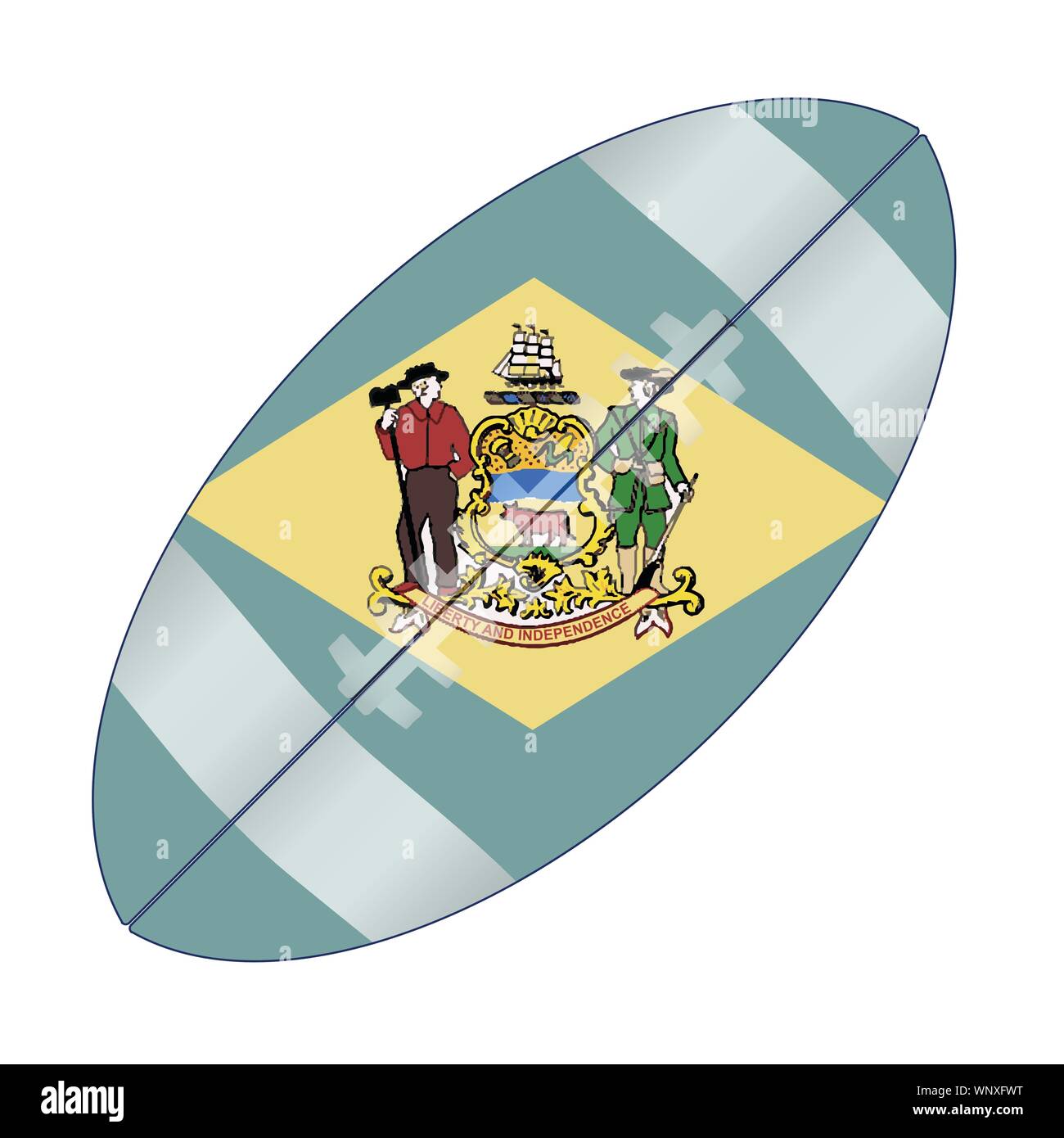 A typical american type foorball over a white background with the flag ...