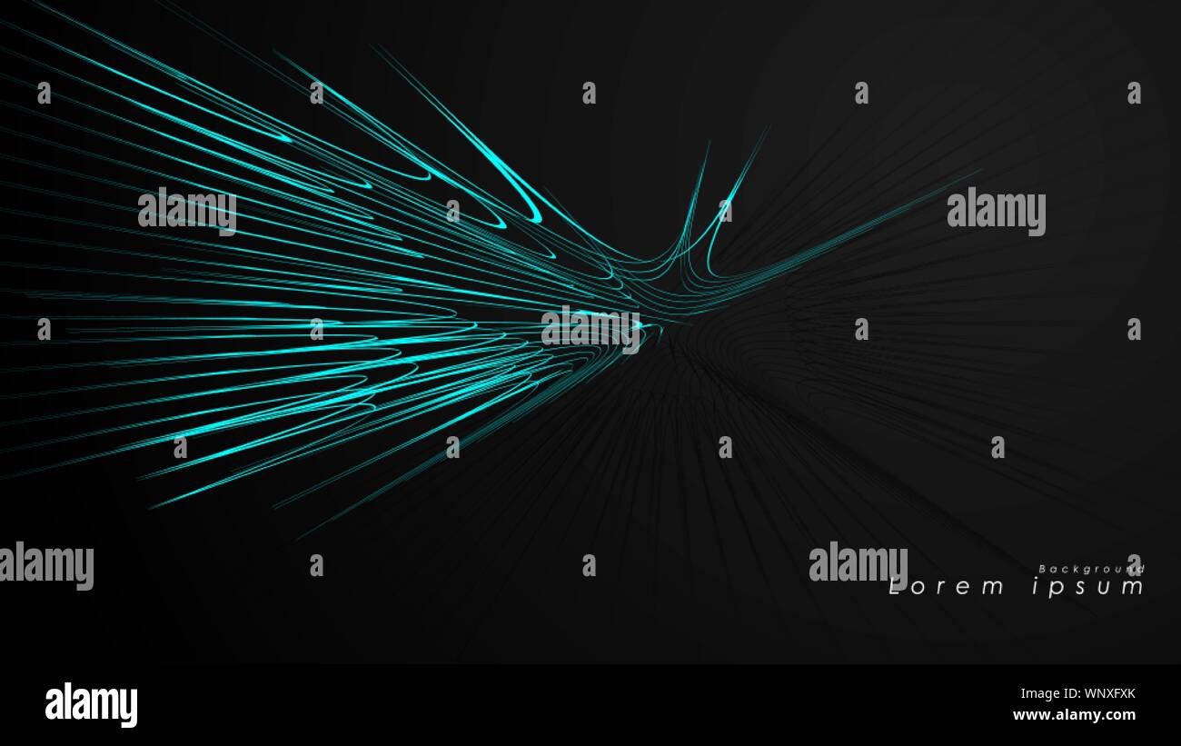 Abstract background of wavy futuristic blue lines. The blue line forms ...