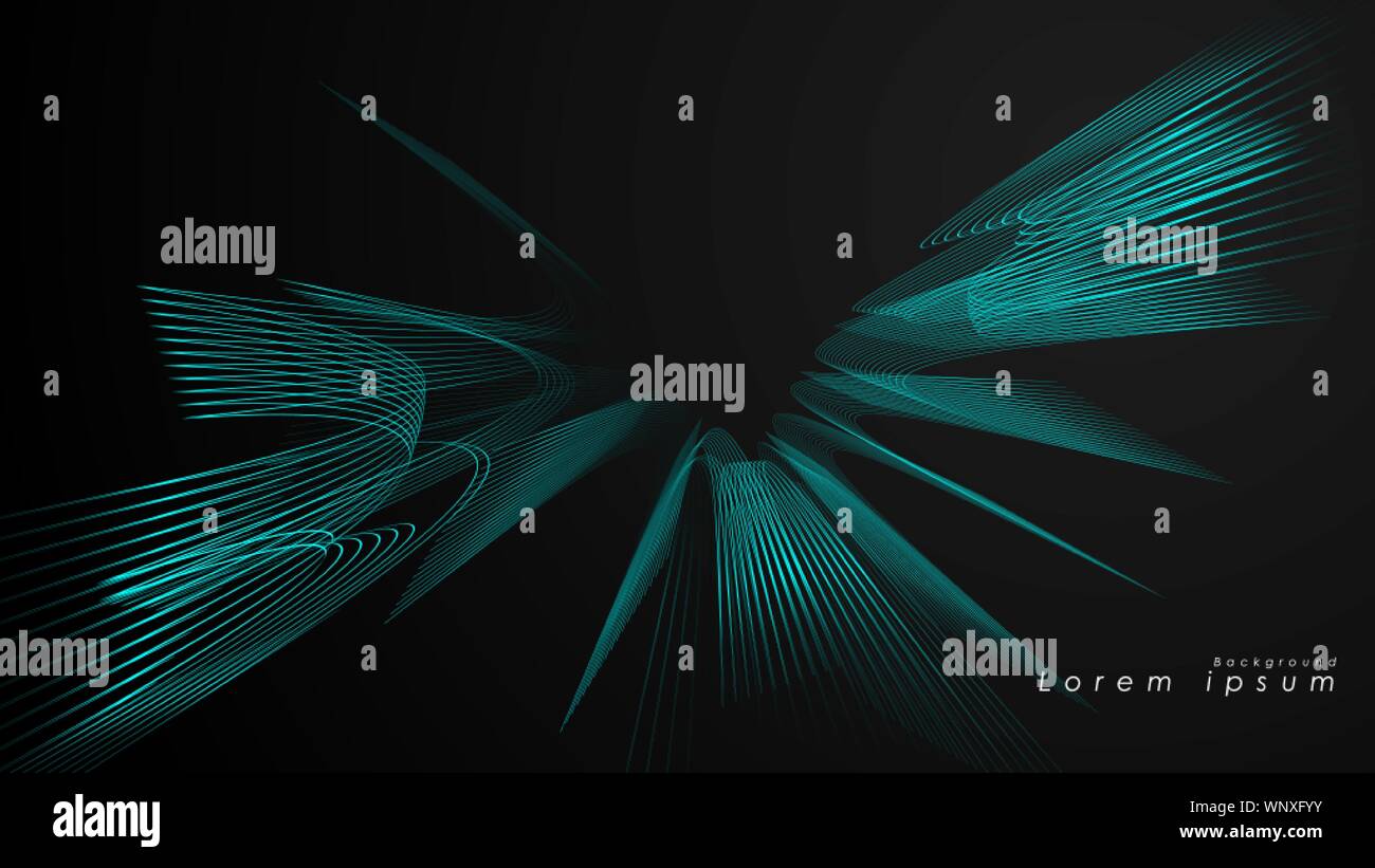 Abstract background of wavy futuristic blue lines. The blue line forms ...