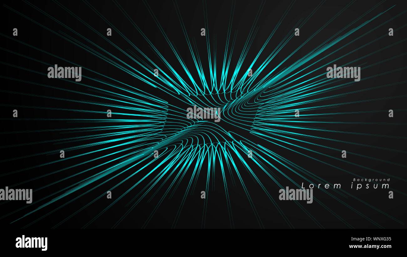 Abstract background of wavy futuristic blue lines. The blue line forms ...