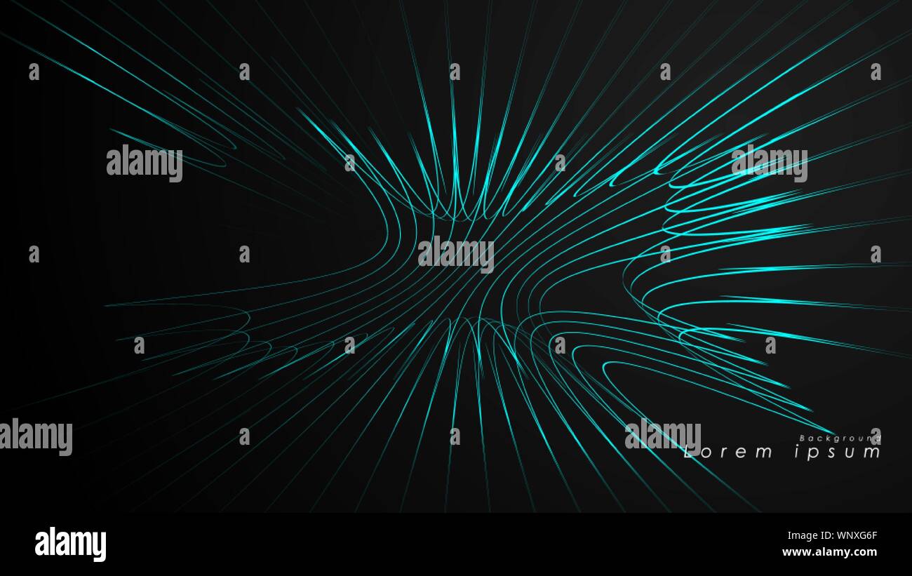 Abstract background of wavy futuristic blue lines. The blue line forms ...