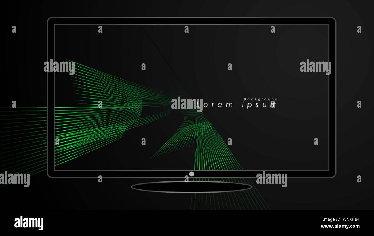 Abstract background of wavy futuristic green lines. The green line ...