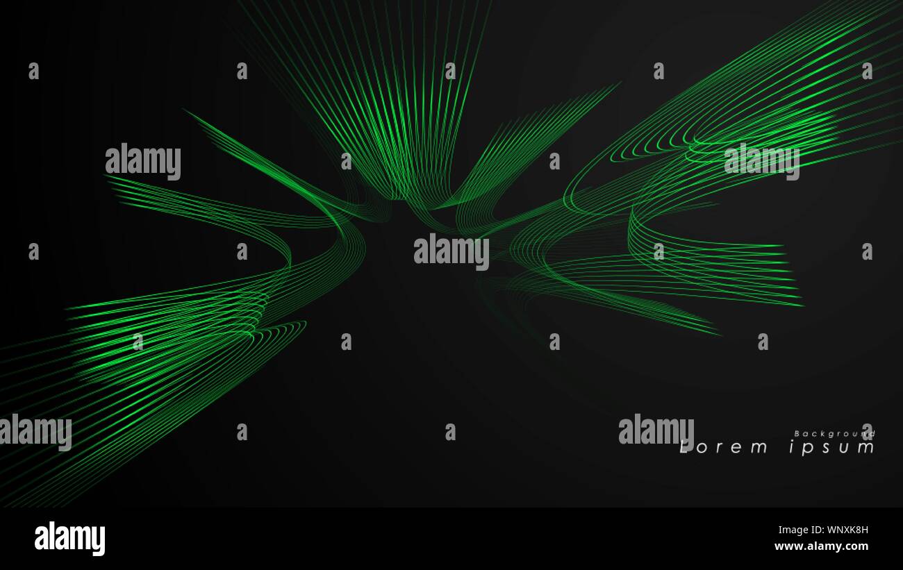 Abstract background of wavy futuristic green lines. The green line ...