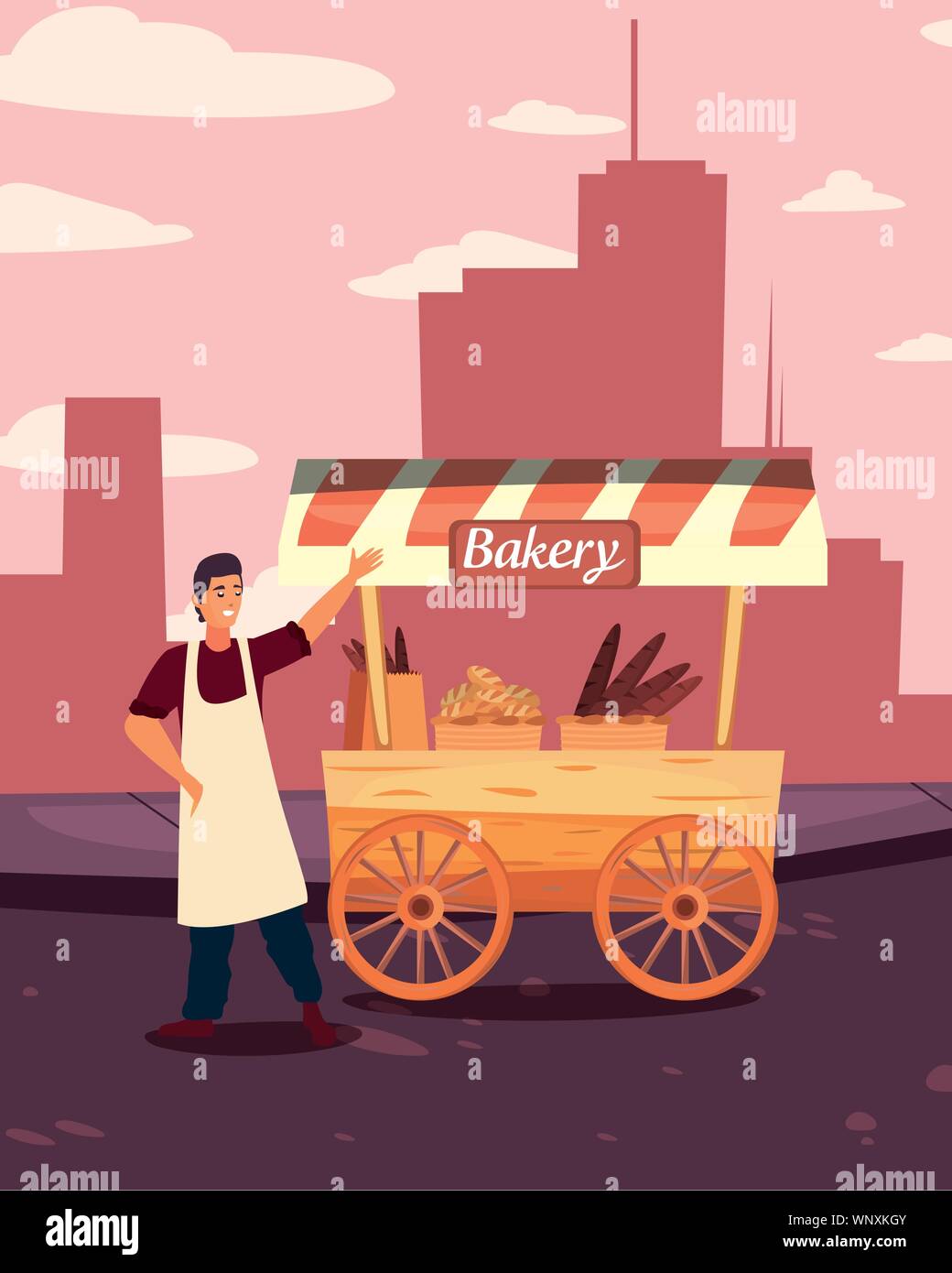 vendor bakery booth street market commerce flat design vector ...