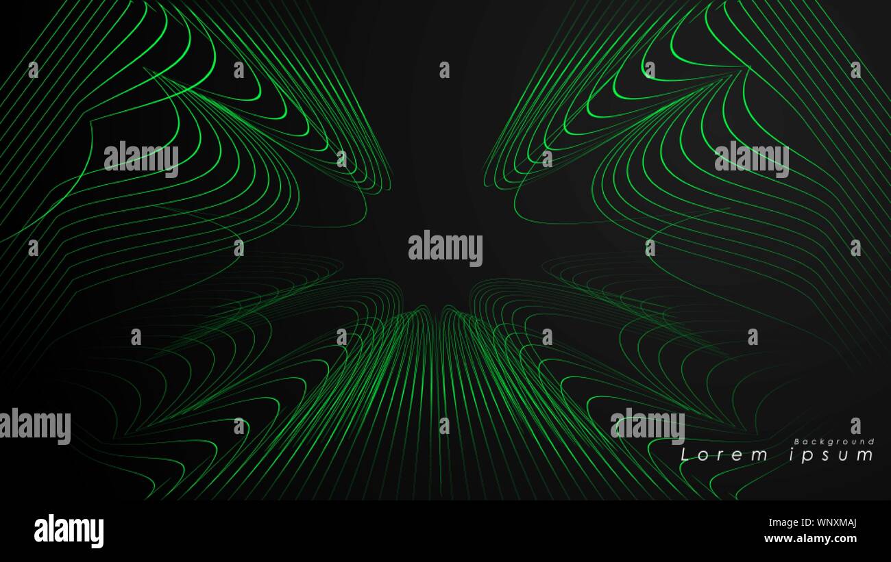Abstract background of wavy futuristic green lines. The green line ...