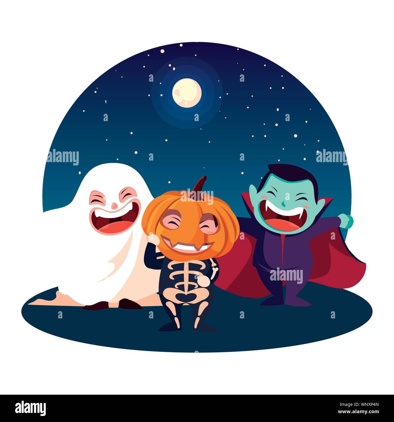 kids in halloween costumes party celebration vector illustration Stock ...