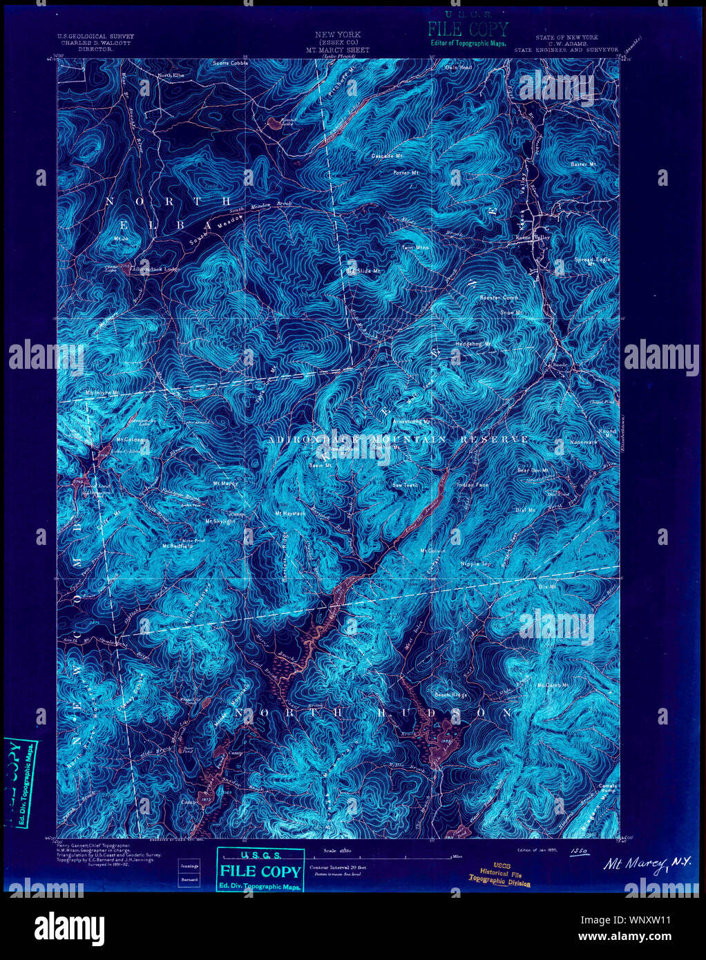 New York NY Mt Marcy 144108 1895 62500 Inverted Restoration Stock Photo ...