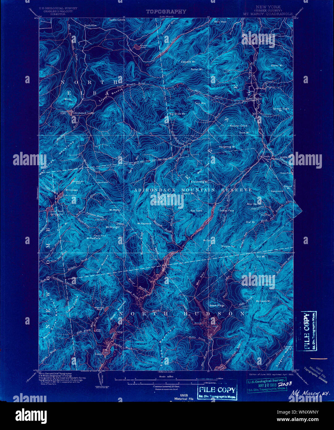 New York NY Mt Marcy 144111 1902 62500 Inverted Restoration Stock Photo ...