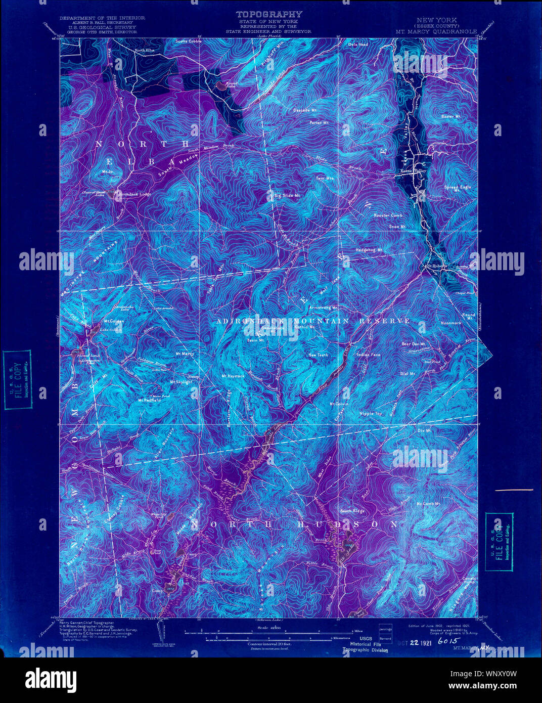 New York NY Mt Marcy 144115 1902 62500 Inverted Restoration Stock Photo ...