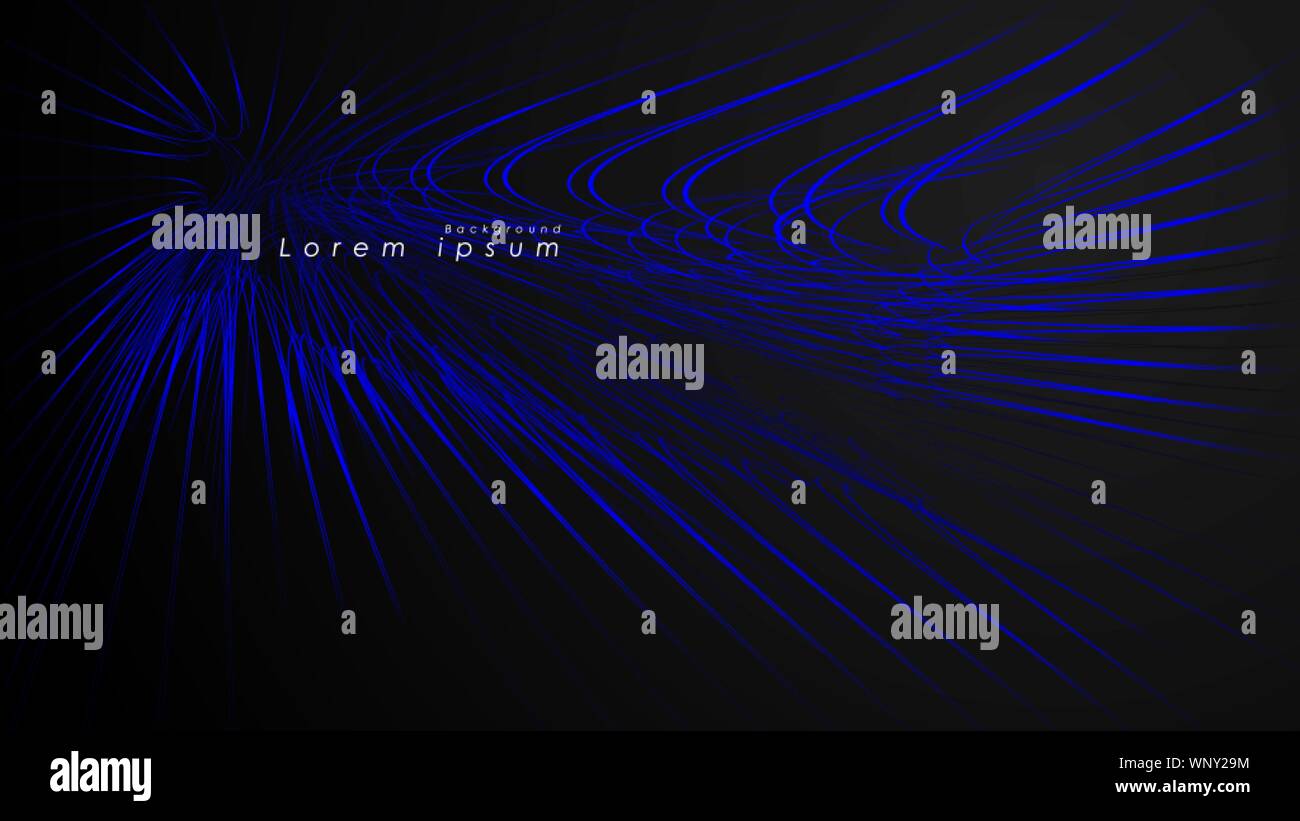 Abstract background of wavy futuristic blue lines. The blue line forms ...