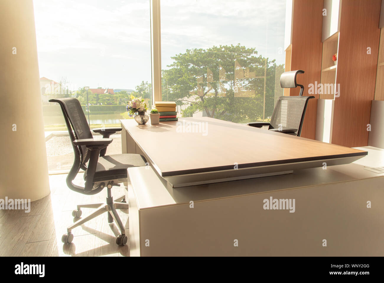 Manager board room with table, chairs and plasma display.nobody in room ...