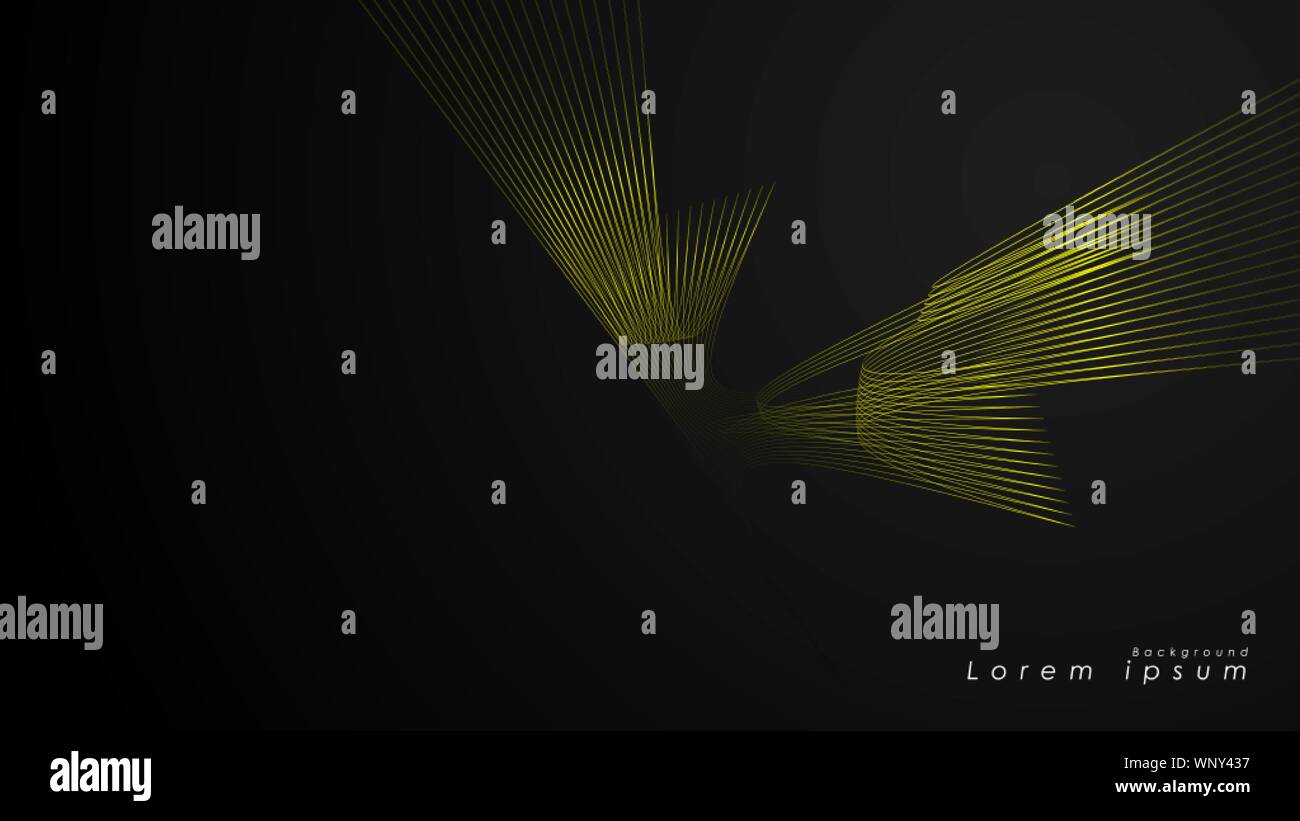 Abstract background of wavy futuristic yellow lines. The yellow line ...