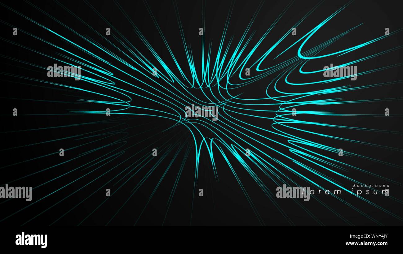 Abstract background of wavy futuristic blue lines. The blue line forms ...