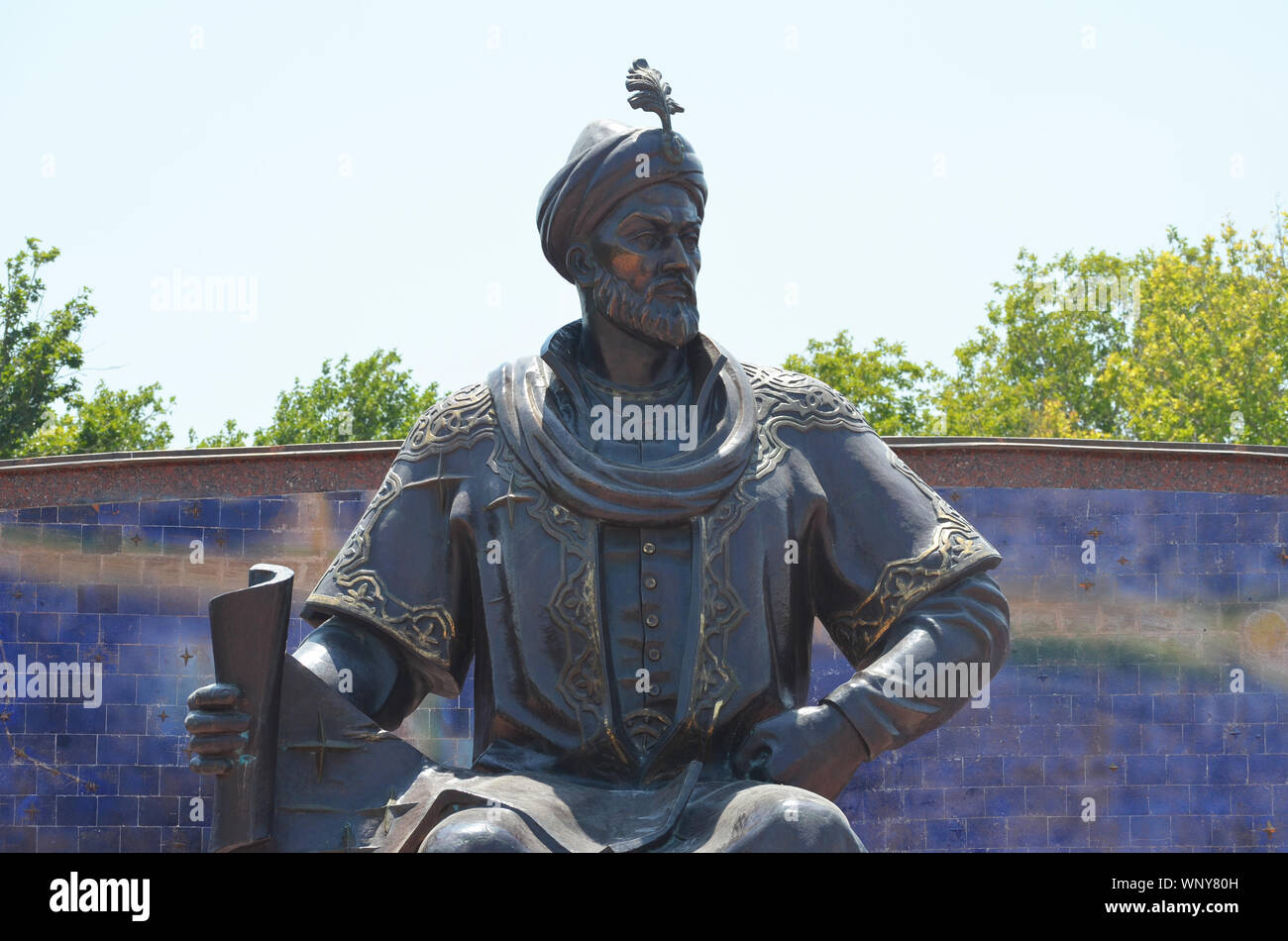 Bronze statue of 15th-century Timurid sultan and astronomer Ulugh Beg ...
