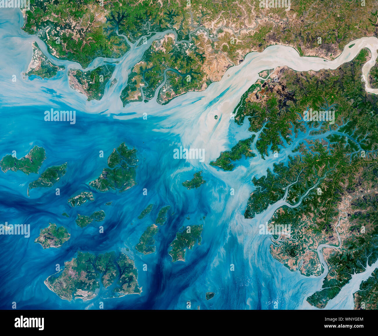 Estuaries and wetlands near coast of Guinea-Bissau, West Africa, May 17 ...