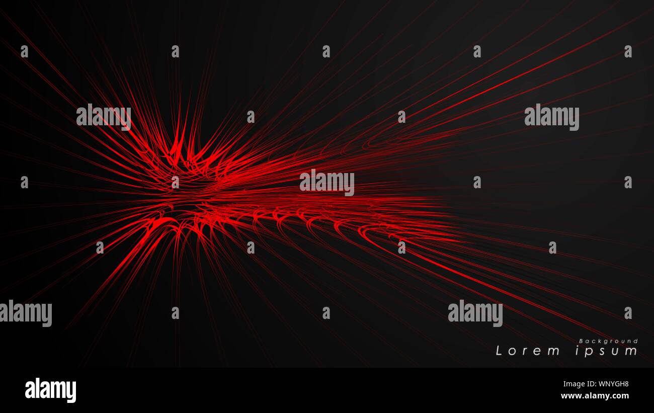 Abstract background of wavy futuristic red lines. The red line forms ...
