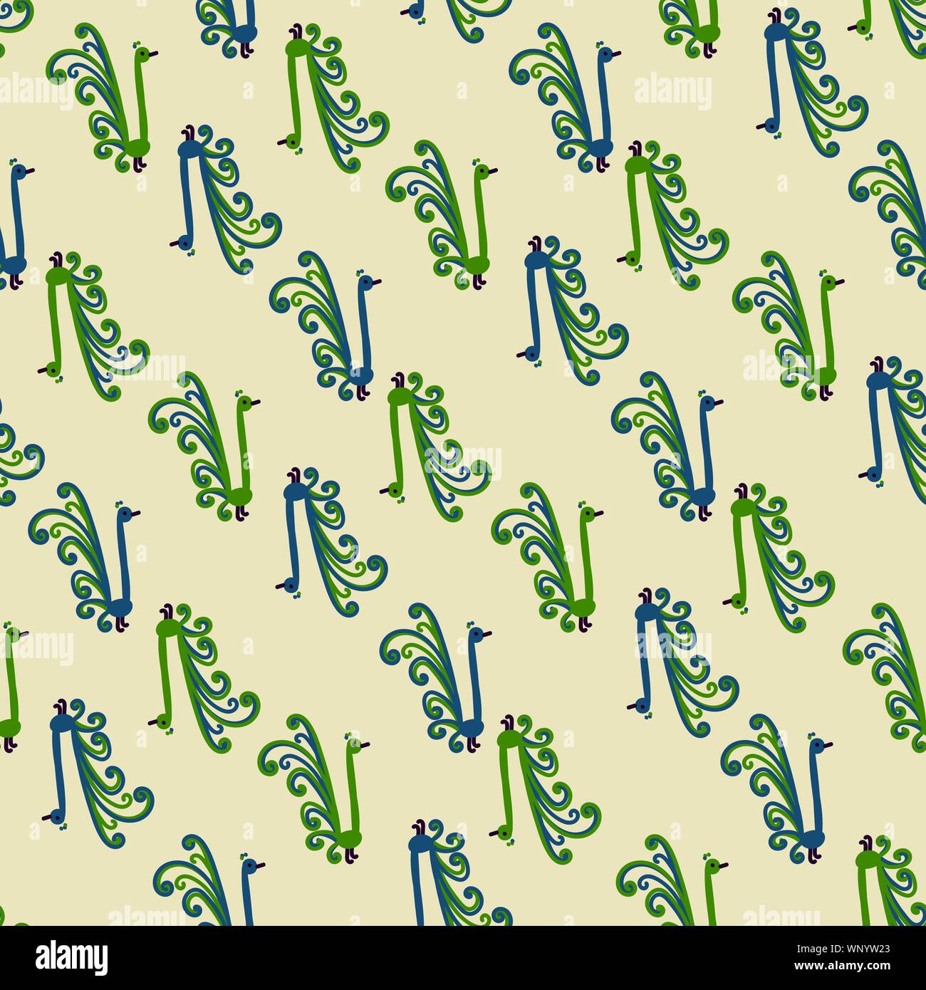 seamless vector pattern with stylized cute peacock characters Stock ...