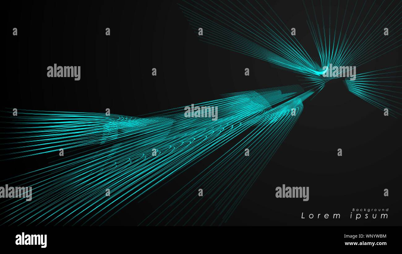 Abstract background of wavy futuristic blue lines. The blue line forms ...