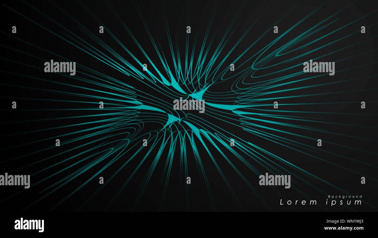 Abstract background of wavy futuristic blue lines. The blue line forms ...