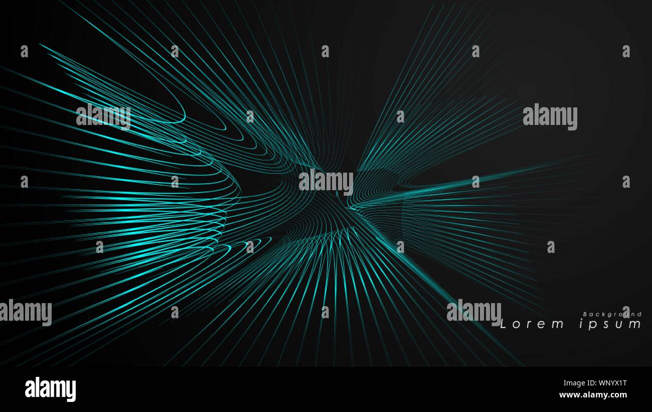 Abstract background of wavy futuristic blue lines. The blue line forms ...