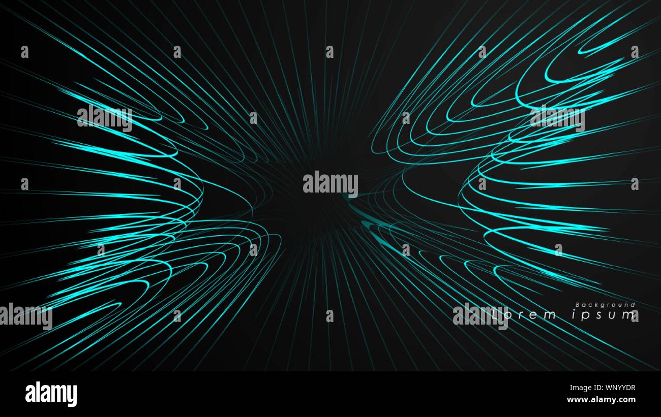 Abstract background of wavy futuristic blue lines. The blue line forms ...