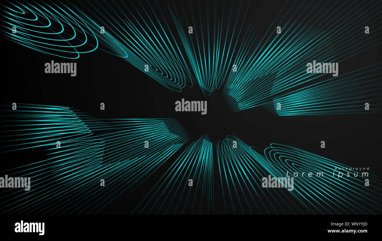Abstract background of wavy futuristic blue lines. The blue line forms ...