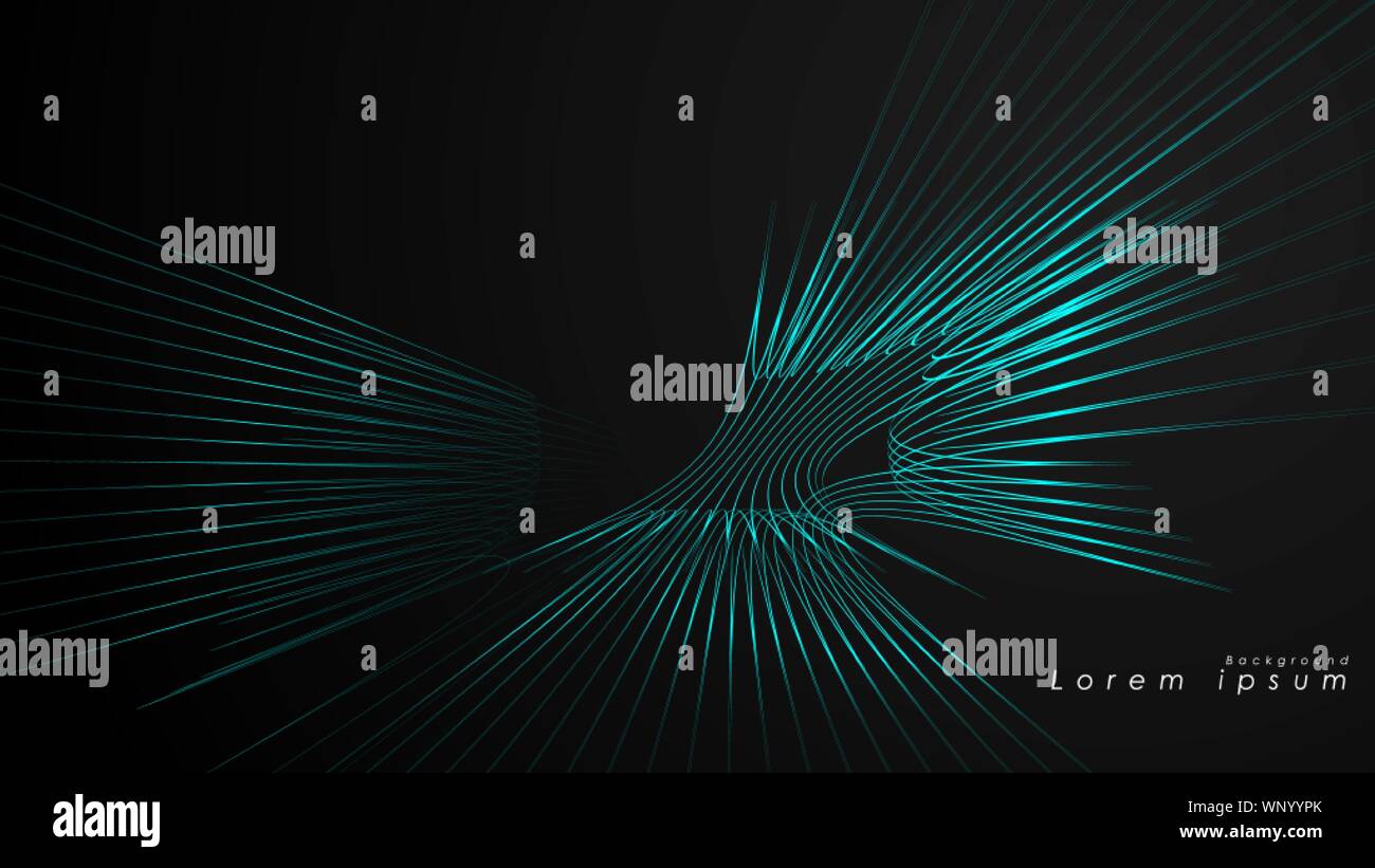 Abstract background of wavy futuristic blue lines. The blue line forms ...