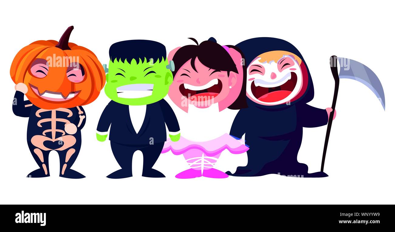 kids in halloween costumes party celebration vector illustration Stock ...