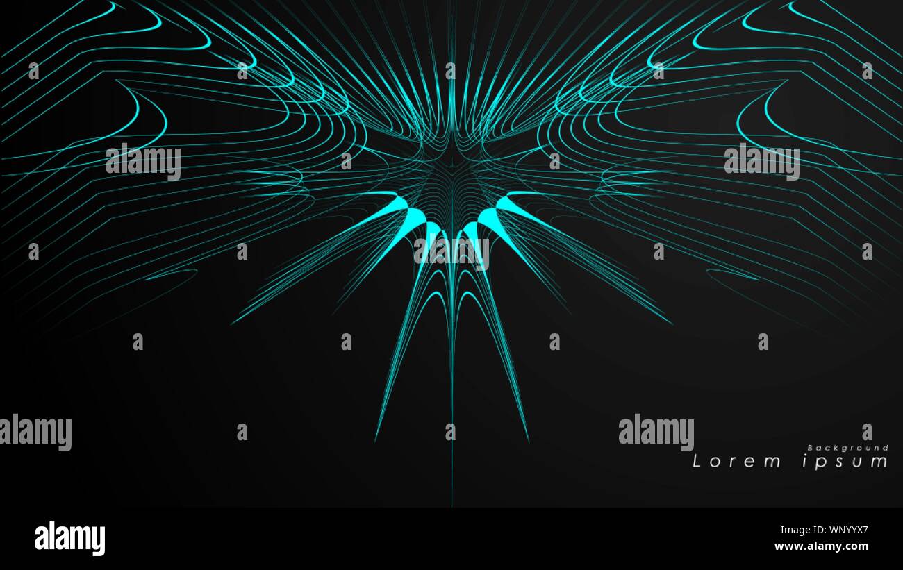 Abstract background of wavy futuristic blue lines. The blue line forms ...