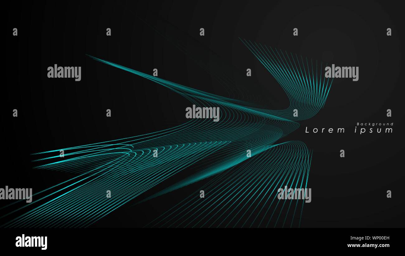 Abstract background of wavy futuristic blue lines. The blue line forms ...