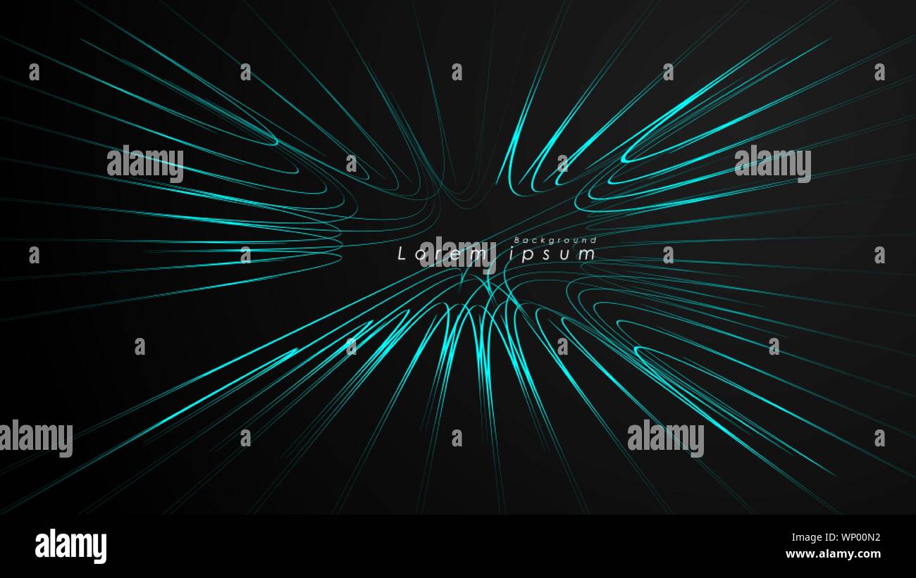 Abstract background of wavy futuristic blue lines. The blue line forms ...