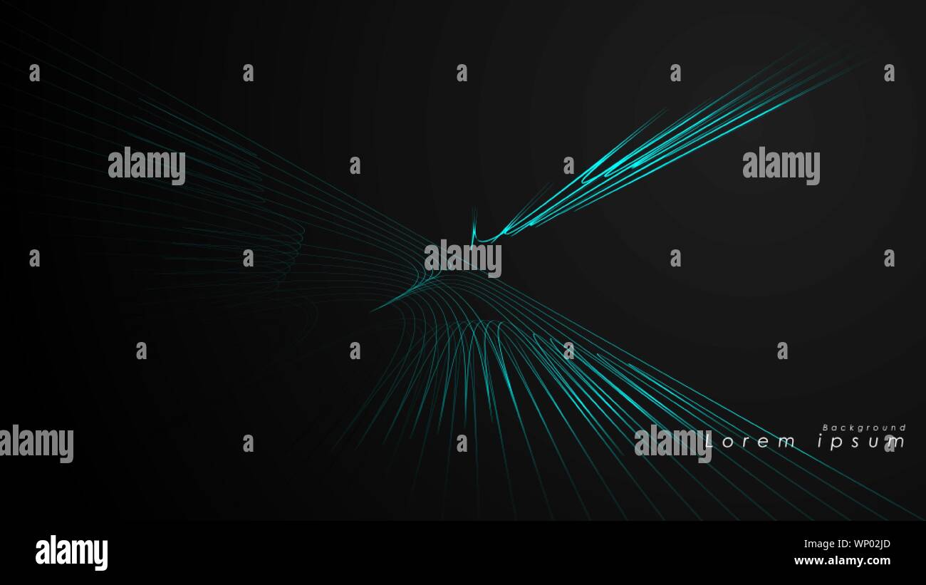 Abstract background of wavy futuristic blue lines. The blue line forms ...