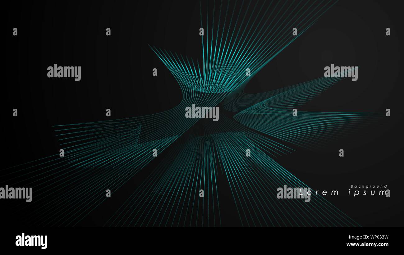 Abstract background of wavy futuristic blue lines. The blue line forms ...