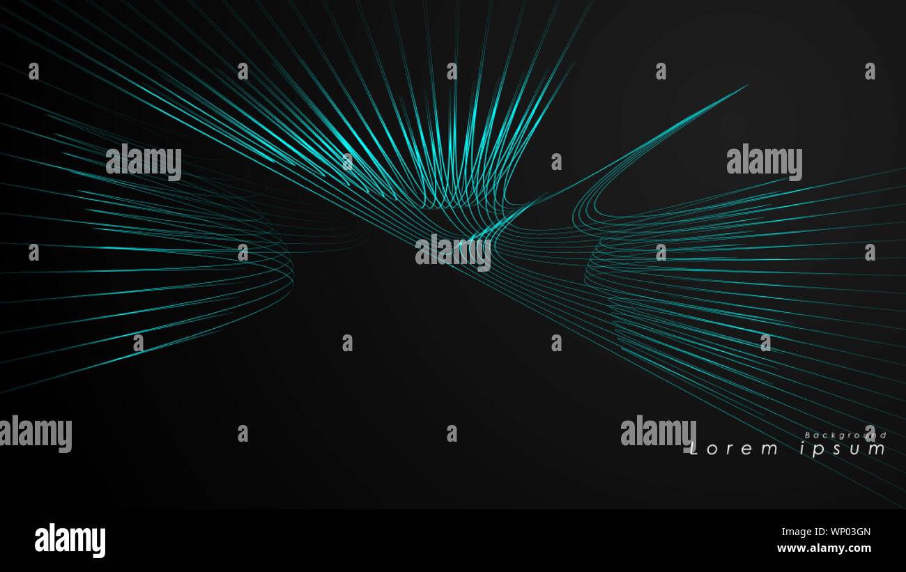 Abstract background of wavy futuristic blue lines. The blue line forms ...