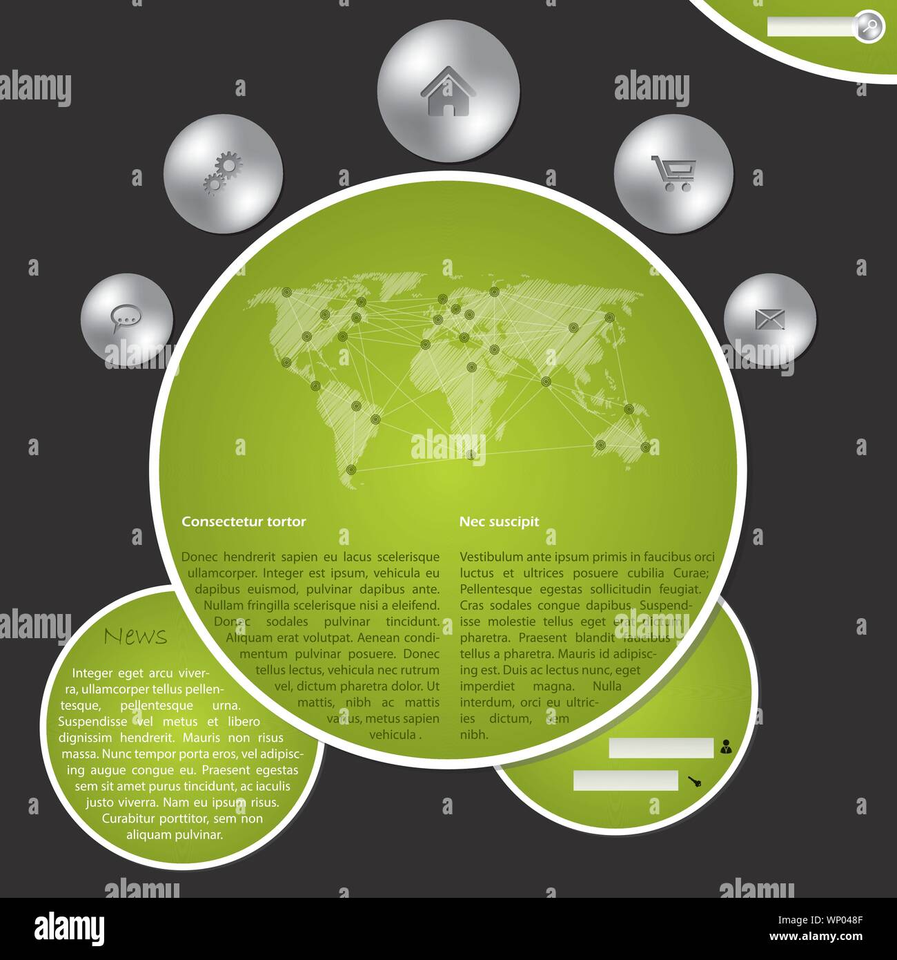 Website template with metallic buttons and world map Stock Vector Image ...