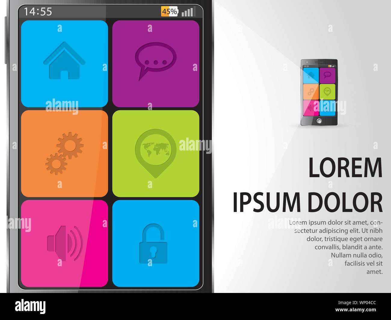 Smartphone enlarged with colorful icons Stock Vector Image & Art - Alamy