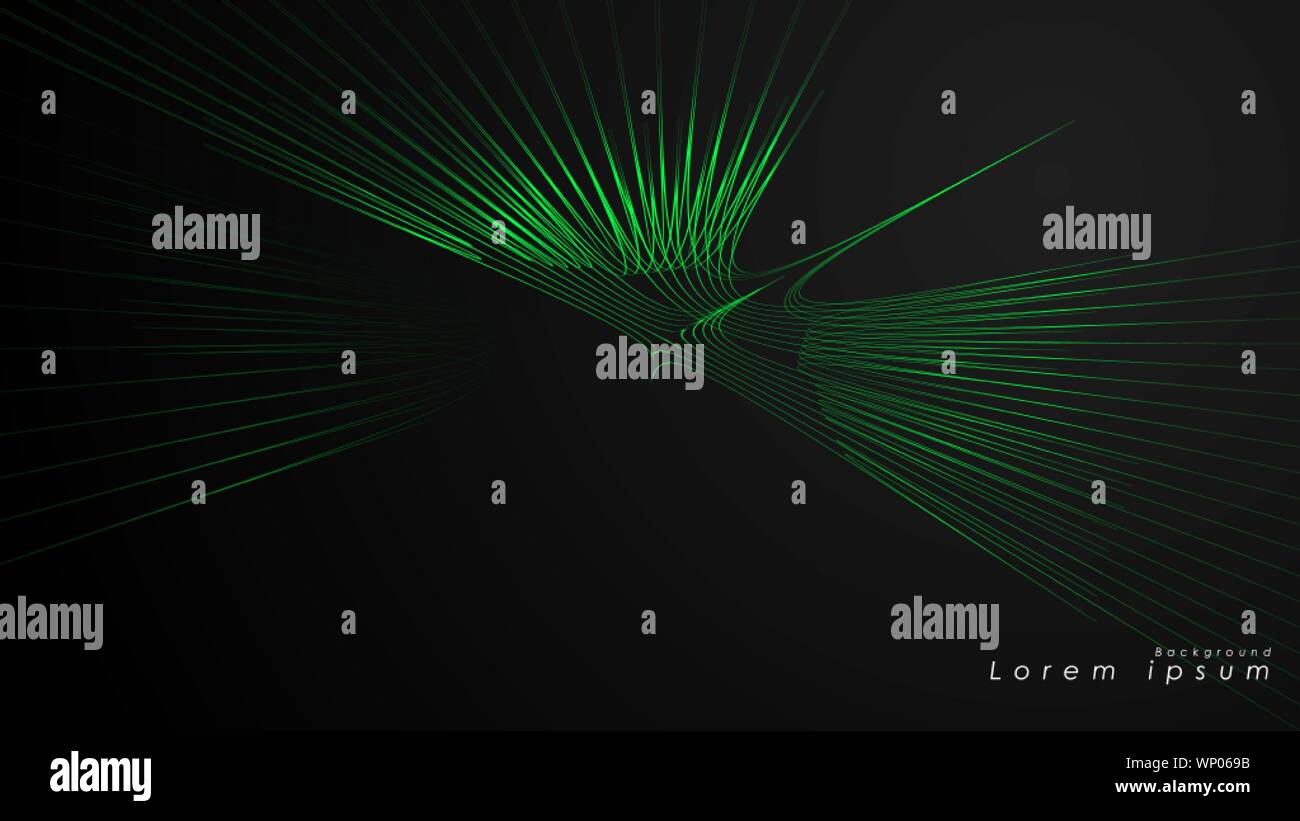 Abstract background of wavy futuristic green lines. The green line ...