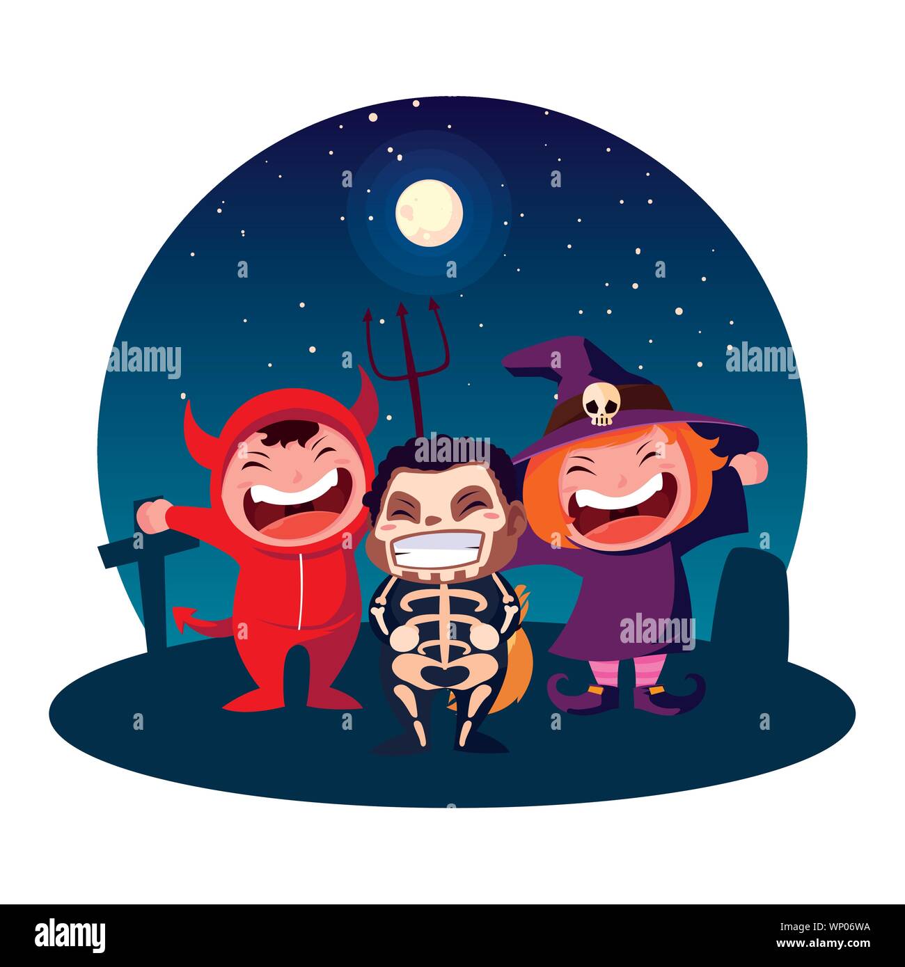 kids in halloween costumes party celebration vector illustration Stock ...